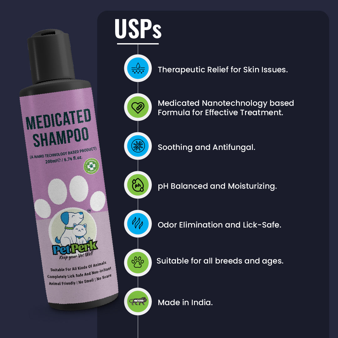 Medicated Shampoo For Dogs | 200 ml, 1 Piece – Pet Perk